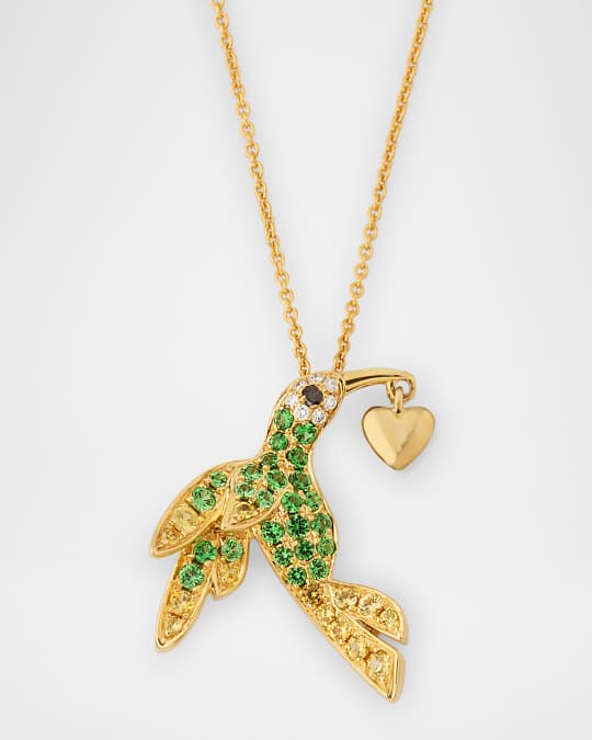 Lisa Nik 18K Yellow Gold Hummingbird Diamond and Multi-Stone Necklace ...