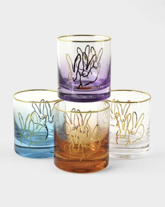 Hunt Slonem Jewel Tone Double Bunny 10 oz. Old-Fashioned Glasses, Set ...
