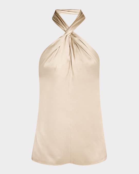 Adam Lippes Thalia Satin Back Crepe Crossover Halter Top | Neiman Marcus