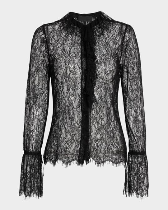 Nili Lotan Cecily Lace Ruffle Front Flounce Sleeve Blouse | Neiman Marcus