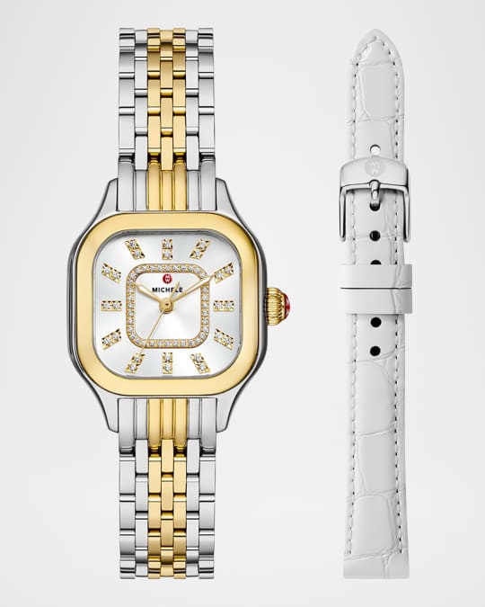 MICHELE Meggie Two-Tone 18K Gold-Plated Diamond Dial Watch Gift Set ...
