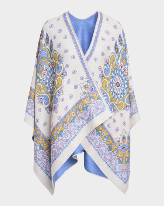 Etro Blue Medallion Wool Reversible Cape | Neiman Marcus