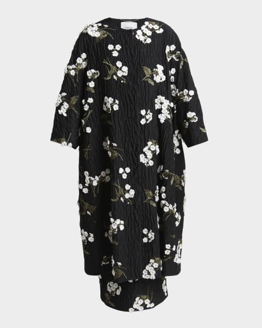 Erdem Floral Embroidered Crinkle-Effect Evening Coat | Neiman Marcus