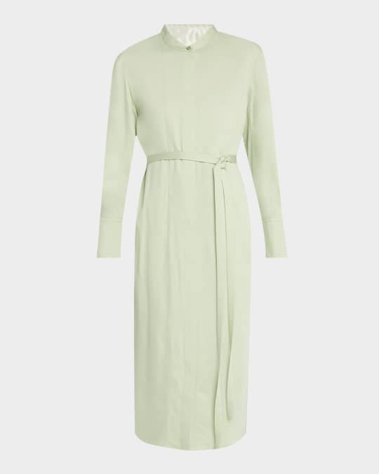 Joseph Rosan Band-Collar Viscose Blend Midi Shirtdress | Neiman Marcus