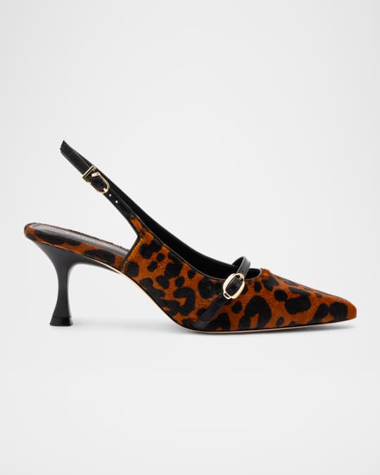 Larroude Ines Leopard Buckle Slingback Pumps | Neiman Marcus