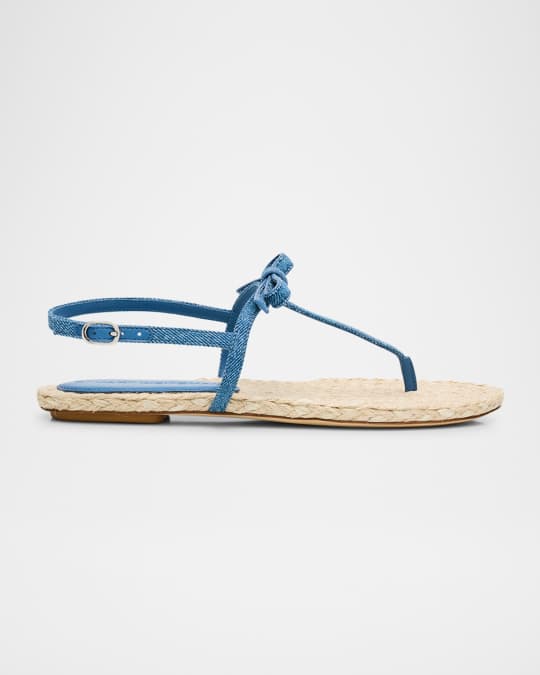 Stuart Weitzman Felicity Denim Bow T-Strap Sandals | Neiman Marcus