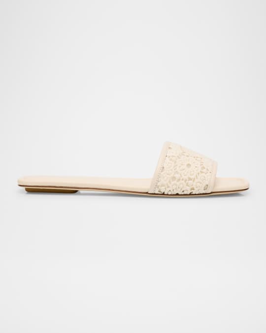Stuart Weitzman Fia Cotton Flat Slide Sandals | Neiman Marcus