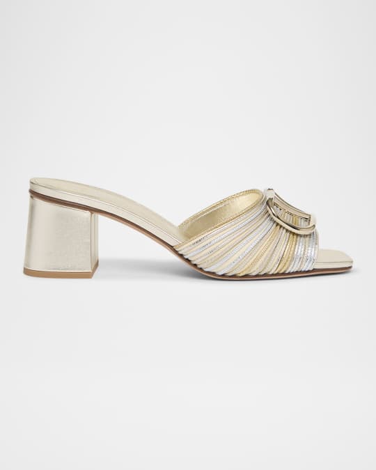 Valentino Garavani VLogo Metallic Medallion Slide Sandals | Neiman Marcus