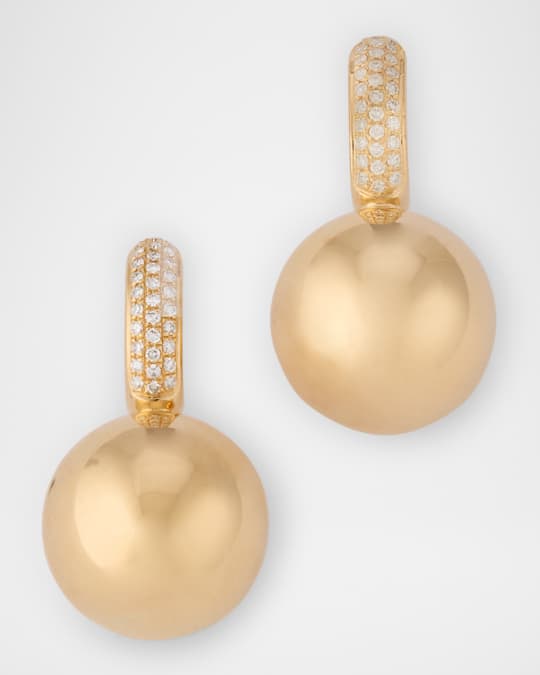 Siena Jewelry 14K Yellow Gold Diamond Huggie Ball Earrings | Neiman Marcus