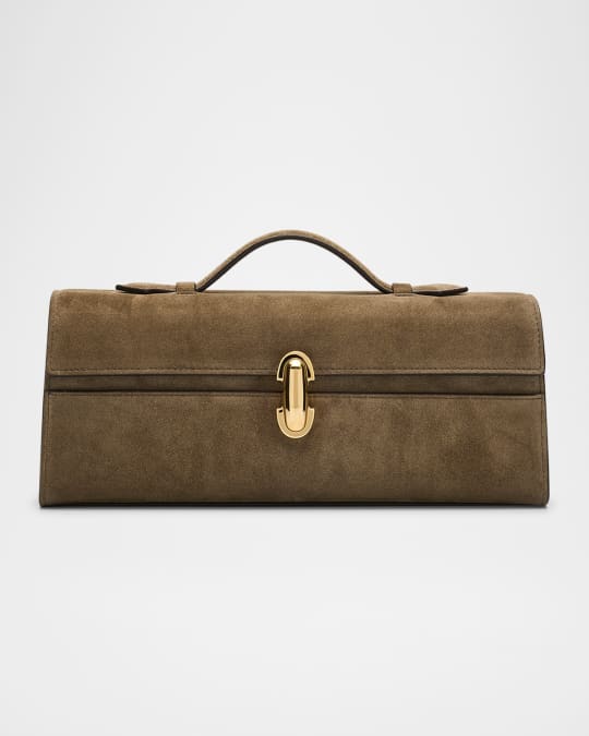 Savette Slim Symmetry Pochette Suede Top-Handle Bag | Neiman Marcus