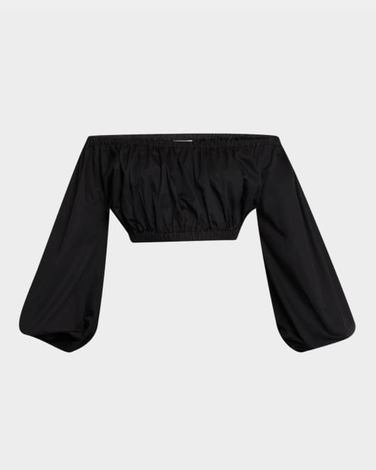 Salon 1884 Oro Off-The-Shoulder Cotton Poplin Sateen Crop Top | Neiman ...