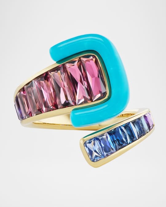 Emily P. Wheeler 18K Yellow Gold Buckle Ring with Turquoise, Tourmaline ...