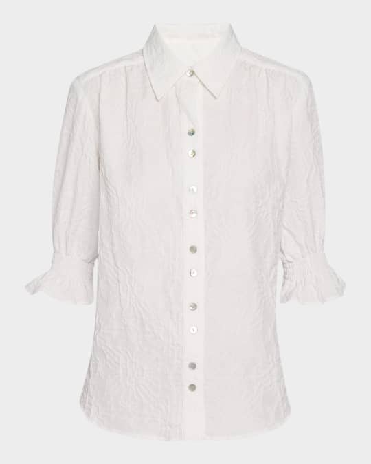 Finley Sirena Elbow-Sleeve Textured Jacquard Shirt | Neiman Marcus