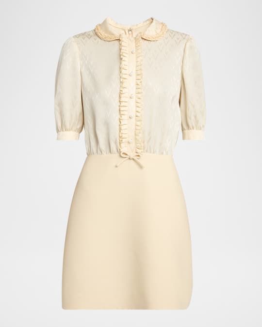 Valentino Garavani V-Logo Ruffle Crepe Mini Dress | Neiman Marcus