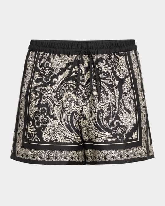 Nili Lotan Frances Paisley Drawstring Silk Shorts | Neiman Marcus