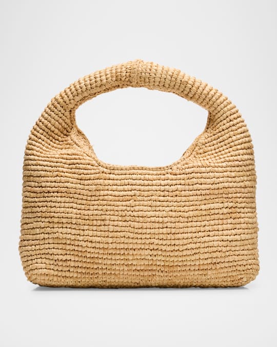 Manebi Half Moon Raffia Top-Handle Bag | Neiman Marcus
