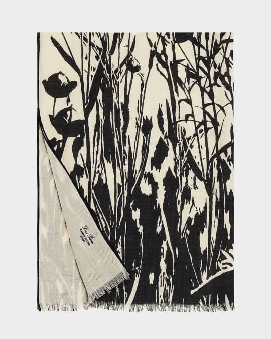 Loro Piana Campo Di Lino Fringed Floral-Print Stole | Neiman Marcus