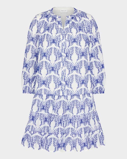 Milly Tiered Eyelet Butterfly-Embroidered Mini Dress | Neiman Marcus