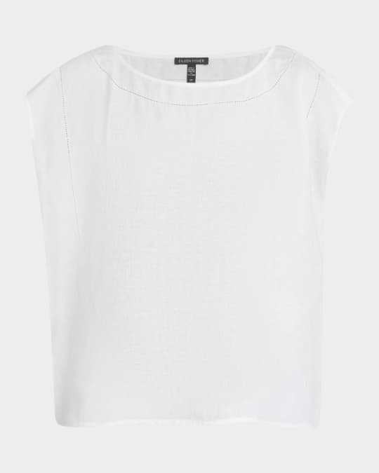 Eileen Fisher Open-Stitch Organic Linen Top | Neiman Marcus