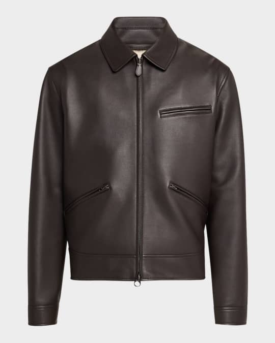 Loro Piana Men's Gail Calfskin Full-Zip Blouson | Neiman Marcus