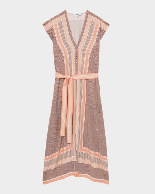 Reiss Gina Mixed-Stripe Viscose Twill Midi Dress | Neiman Marcus