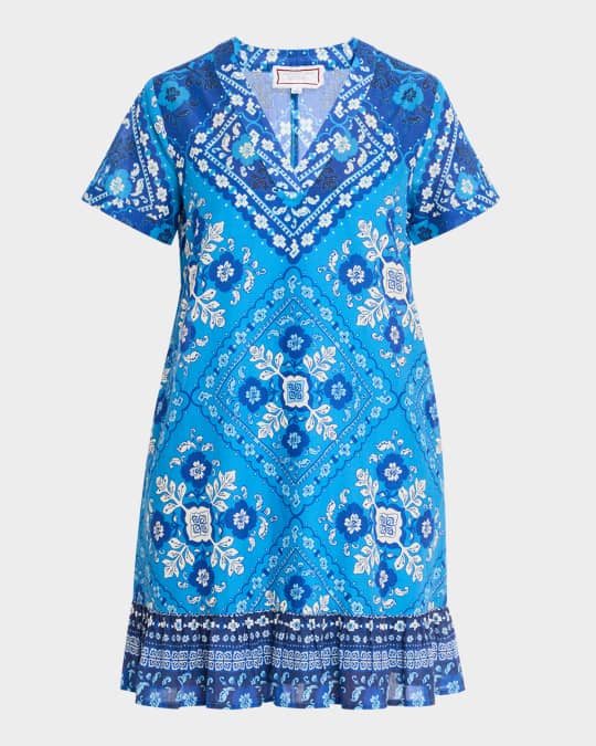 Johnny Was Floral-Print Flounce Shift Dress | Neiman Marcus