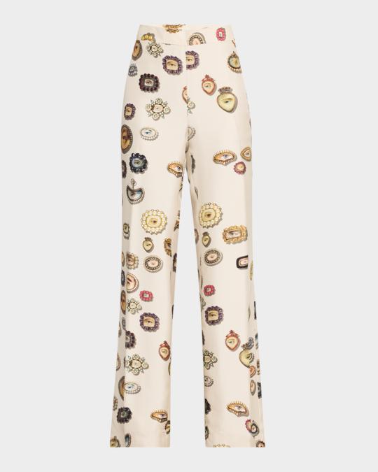 Libertine Aaron Ivory Lovers Eyes Silk Wide-Leg Pants | Neiman Marcus
