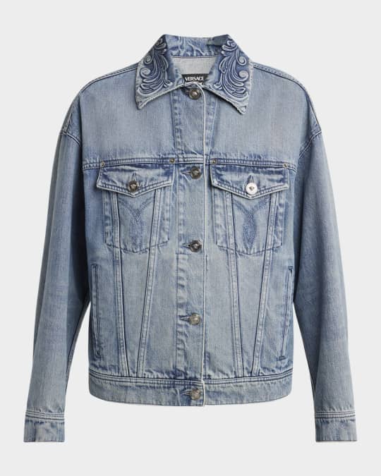 Versace Barocco Embossed Denim Jacket | Neiman Marcus