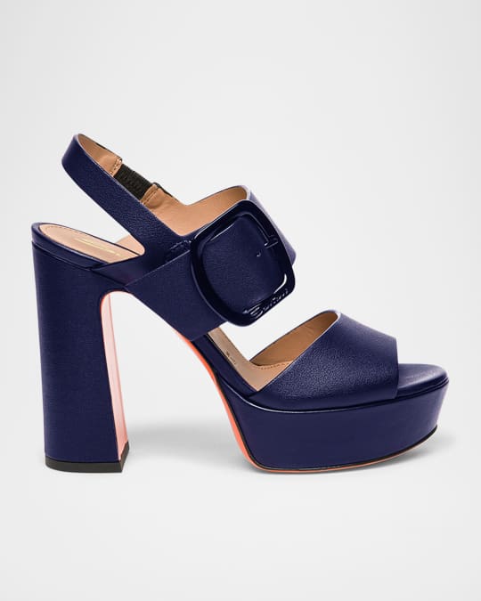 Santoni Bruxel Leather Buckle Platform Sandals | Neiman Marcus