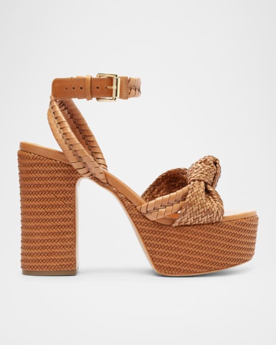 Schutz Khari Knotted Leather Ankle-Strap Platform Sandals | Neiman Marcus