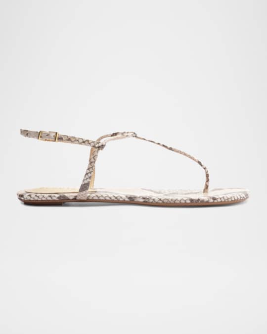 Schutz Elsha Snake Embossed T-Strap Flat Sandals | Neiman Marcus