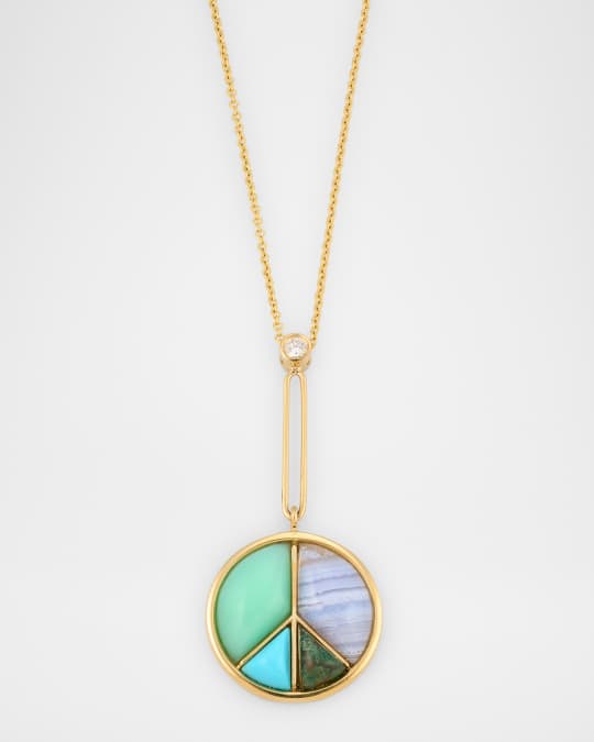 Retrouvai Signature Peace Sign Pendant Necklace with Chrysoprase, Agate ...