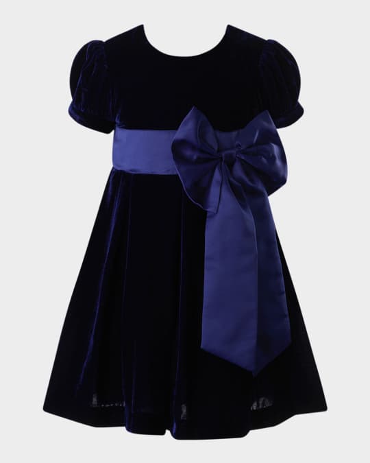 Rachel Riley Girl's Crushed Velvet Bow Dress, Size 2-14 | Neiman Marcus