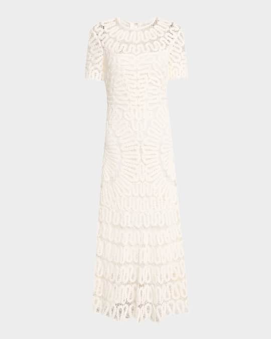 SIMKHAI Lorelai Crochet-Embroidered Midi Dress | Neiman Marcus