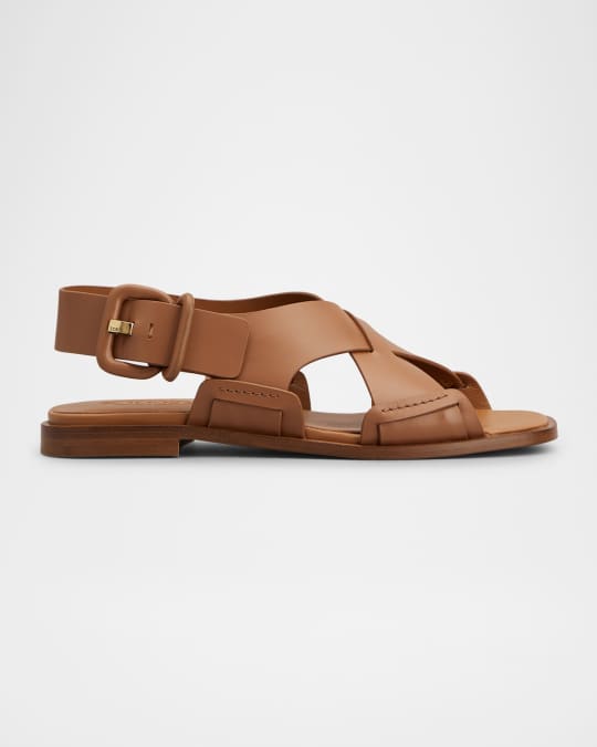 Tod's Leather Criscross Flat Sandals | Neiman Marcus