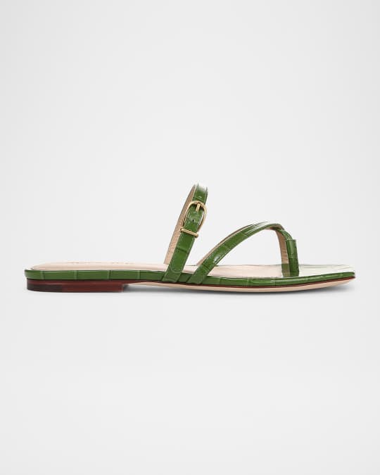 Veronica Beard Marthe Croco Crisscross Buckle Flat Slide Sandals ...