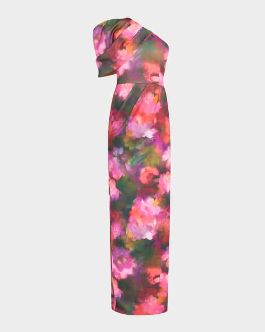 Black Halo Egan Pleated One-Shoulder Column Gown | Neiman Marcus