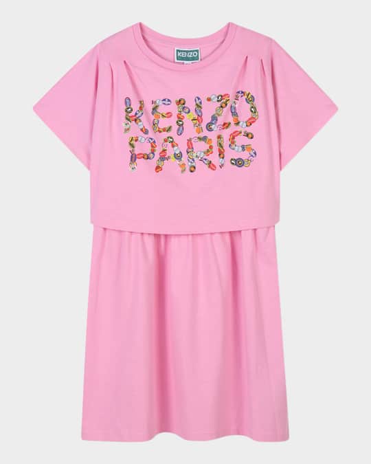 Kenzo Girl's Dress W/ VIbrant Logo-Print, Size 2-4 | Neiman Marcus