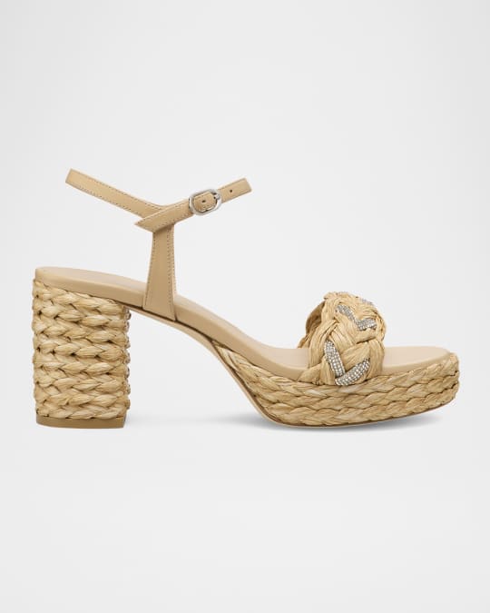 Stuart Weitzman Lana Raffia Crystal Platform Sandals | Neiman Marcus