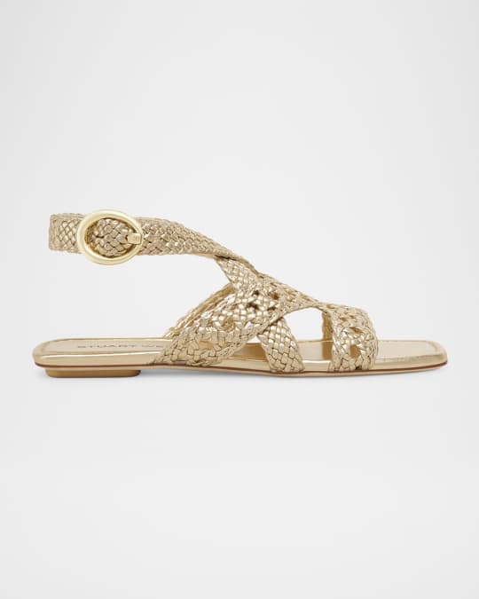 Stuart Weitzman Thea Metallic Braided Slingback Sandals | Neiman Marcus