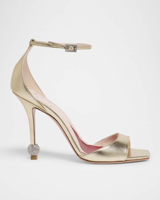 Roger Vivier Marlene Leather Crystal-Heel Sandals | Neiman Marcus