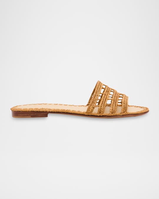 Carrie Forbes Alana Raffia Flat Slide Sandals | Neiman Marcus