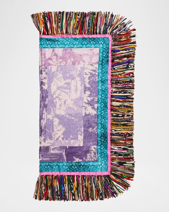 Pierre-Louis Mascia Up-Cycled Fringe Trim Printed Scarf | Neiman Marcus