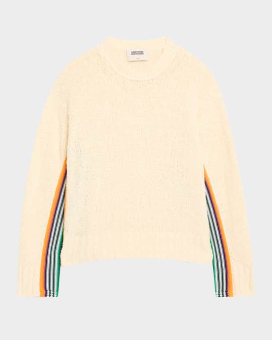 CHRISTOPHER JOHN ROGERS Striped-Side Boucle Knit Crewneck Sweater ...