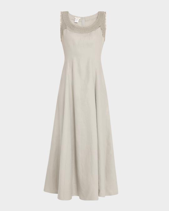 Lafayette 148 New York Square-Neck Linen Dress with Knit Trim | Neiman ...