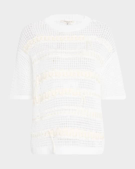 Lafayette 148 New York Embroidered Mesh-Knit Sweater | Neiman Marcus