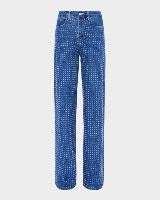 L'Agence Quincy Embellished High-Rise Wide-Leg Jeans | Neiman Marcus