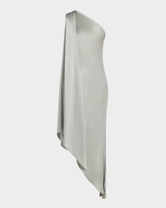 LAPOINTE One-Shoulder Asymmetric Satin Dress | Neiman Marcus
