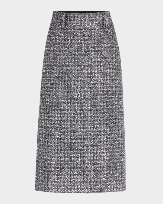 MARIA MCMANUS Metallic Tweed Midi Pencil Skirt | Neiman Marcus