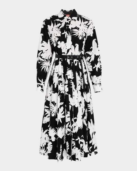Max Mara Studio Ussel Pleated Botanical-Print Midi Shirtdress | Neiman ...